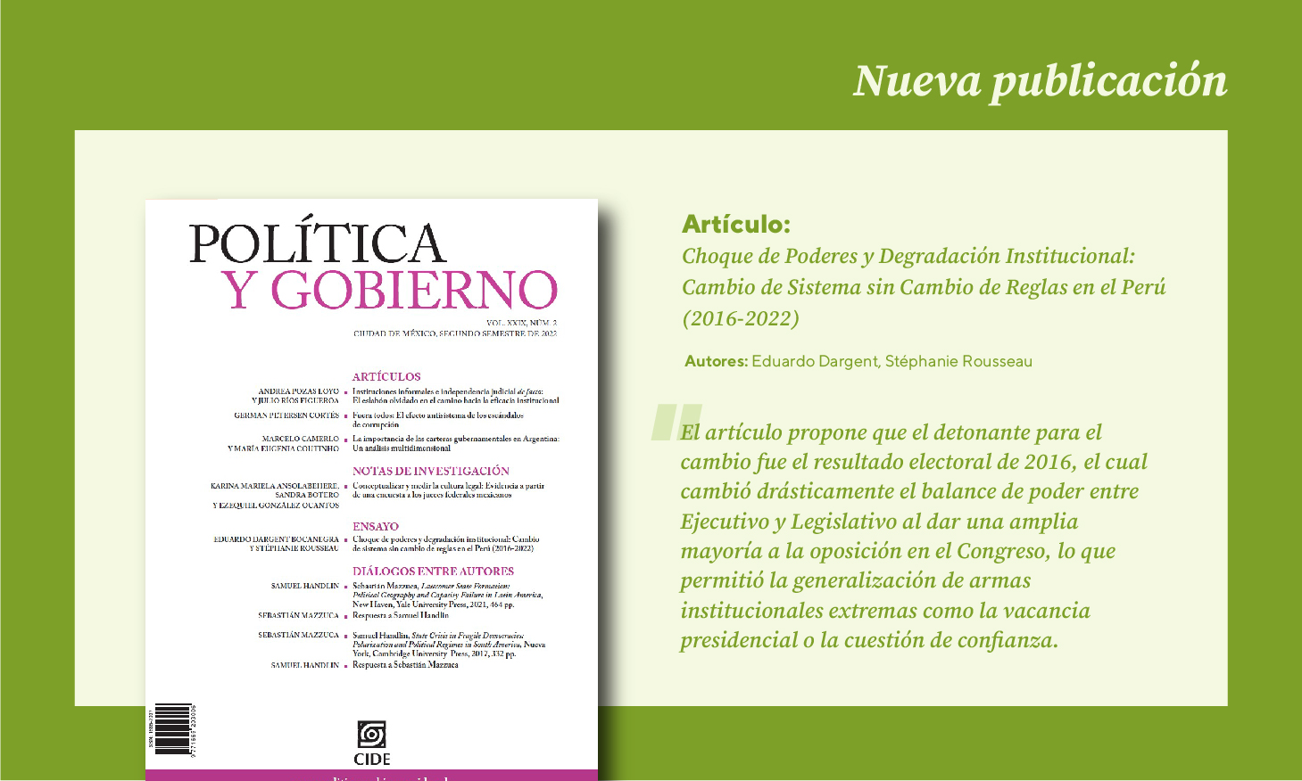 El investigador Eduardo Dargent y la investigadora Stéphanie Rousseau publican un nuevo artículo ...